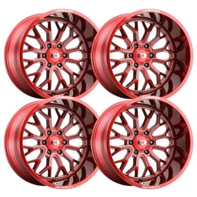 (Set-4) Vision 402 Riot 20x12 5x5.5 5x139.7 -51mm Red Wheels Rims 20 ...