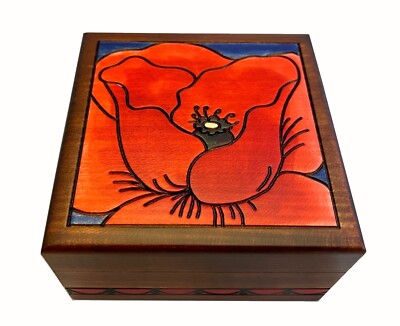 MilmaArtGift Big Red Poppy Flower Handmade Wood Decorative Box Made in ...