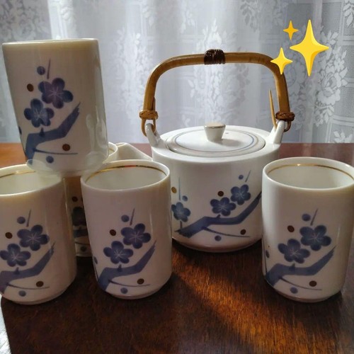 Arita Ware Blue Flower Pattern 5 Teacups And Teapot Set | eBay