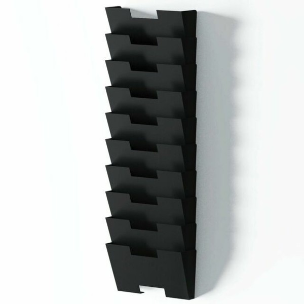 Black Wall Mount Steel Vertical File Organizer Holder Rack 10 Sectional ...