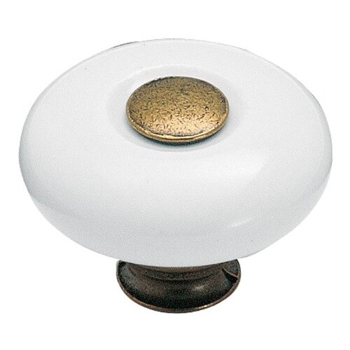 Amerock BP878-30 White 1 1/4" Porcelain Cabinet Knob Pull with Brass Stem | eBay
