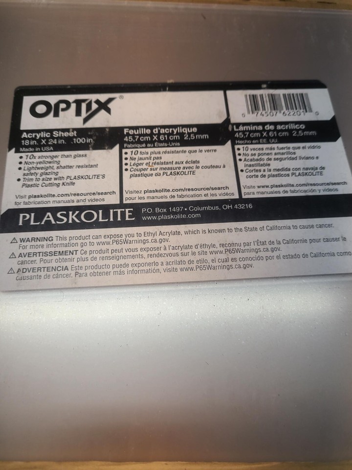 Plaskolite 1AG0918A Optix Single Acrylic Sheet 18 W x 24 L in. (Pack of 5) | eBay