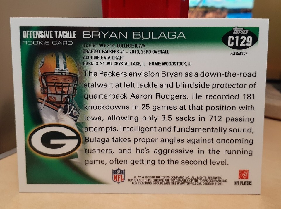 2010 BRYAN BULAGA TOPPS CHROME REFRACTOR ROOKIE GREEN BAY PACKERS IOWA ...