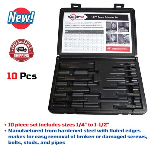 10pc Fluted Edge Screw Extractor Set for Removing Broken Fitting Bolt ...