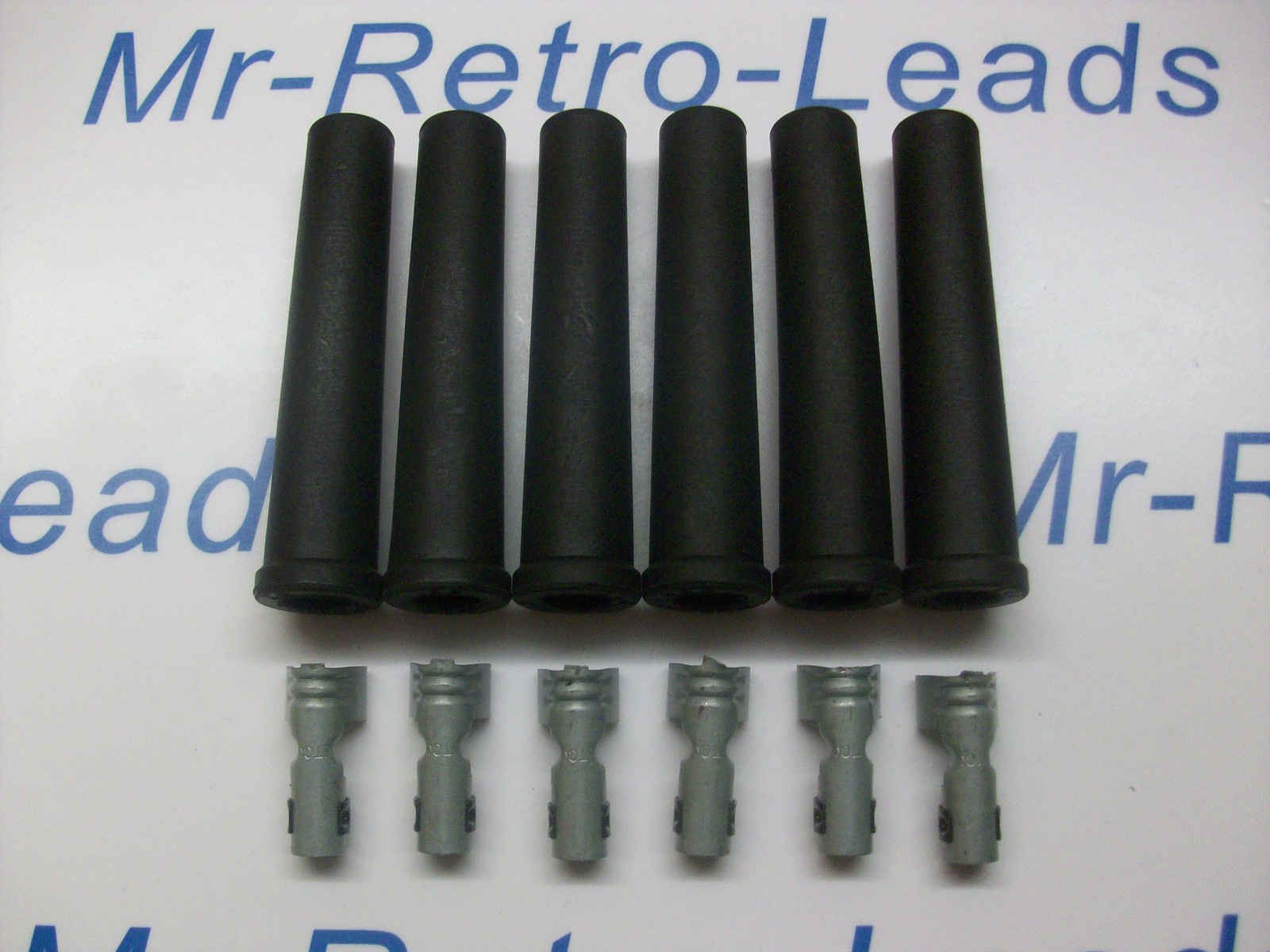 6 X BLACK SILICONE IGNITION LEAD SPARK PLUG BOOTS PLUS TERMINALS KIT ...