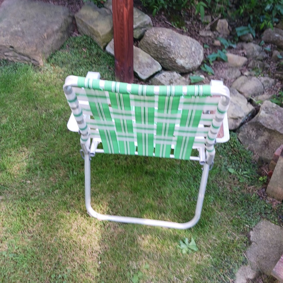 Chair Vintage Aluminum Folding Chair Beach Lawn Webbed Green White 80s ...