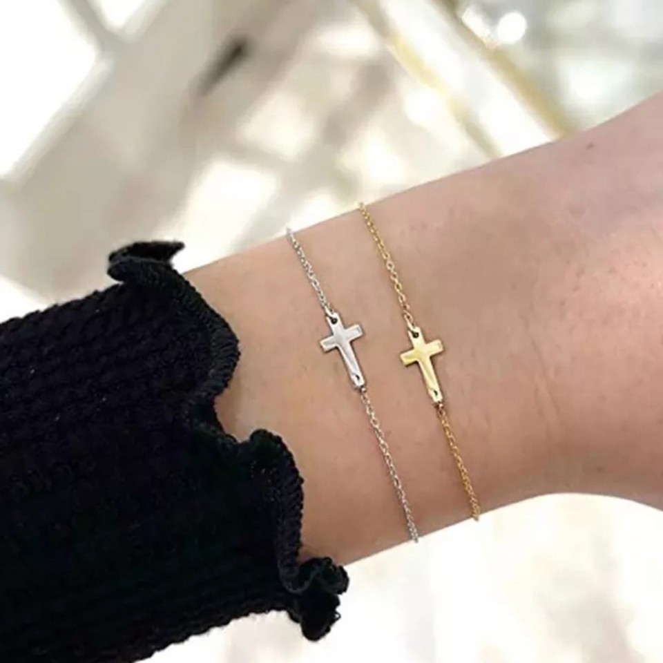 NEW 18k White gold plated chain cross Christian bracelet charm jewelry ...