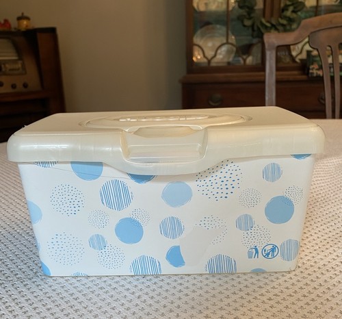 Huggies Baby Wipes Container Blue Polka Dots Reusable Holder Tub EMPTY ...