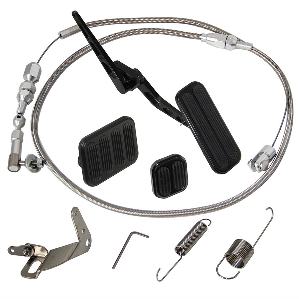 Billet Gas Pedal w/Brake+Clutch Pad & 24" Throttle Cable Bracket Spring ...