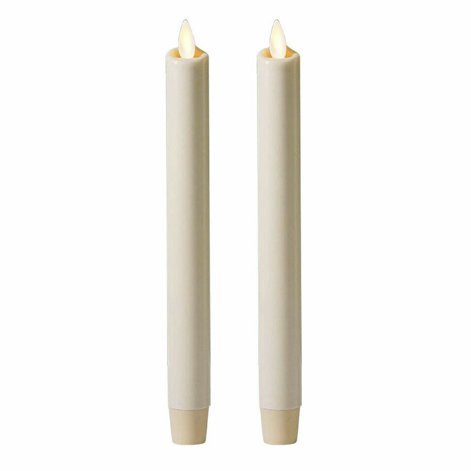 Luminara Flameless Taper Candles Set of 2 LED Moving Wick Wax Ivory 8 ...