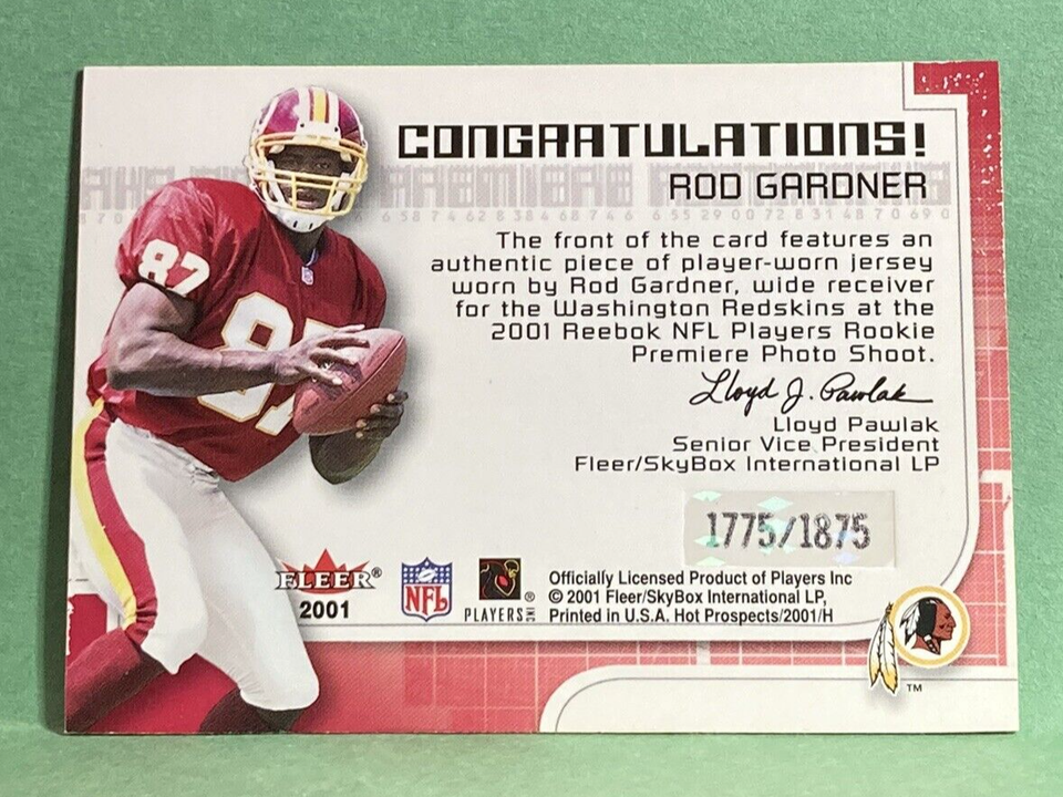 2001 Fleer Hot Prospects ROD GARDNER Post Marks /1875 Jersey RC Card #8 ...