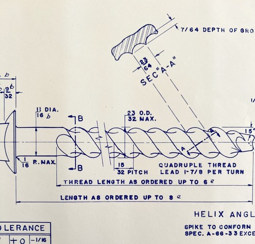1948 Railroad Bangor Aroostook Tie Plate Drive Spike Helix Blueprint ...
