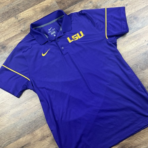 Nike LSU Tigers Polo Shirt Mens Large Purple Yellow Dri-Fit Authentic ...