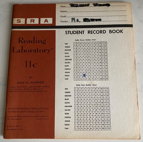 1960 SRA Student Record Book Reading Laboratory 11C by Don H Parker | eBay