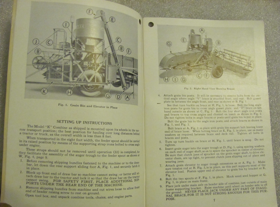 Case Model "K" Combine Operators Manual Book Genuine Factory Original ...
