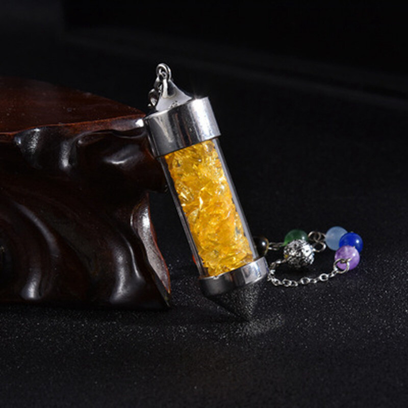 Natural Yellow Citrine Quartz Gravel Drift Bottle Pendulum Pendant Bead ...