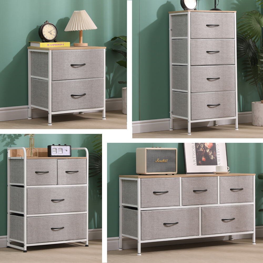 Fabric Bedside Cabinet Table Metal Frame Storage Unit Organiser Chest ...