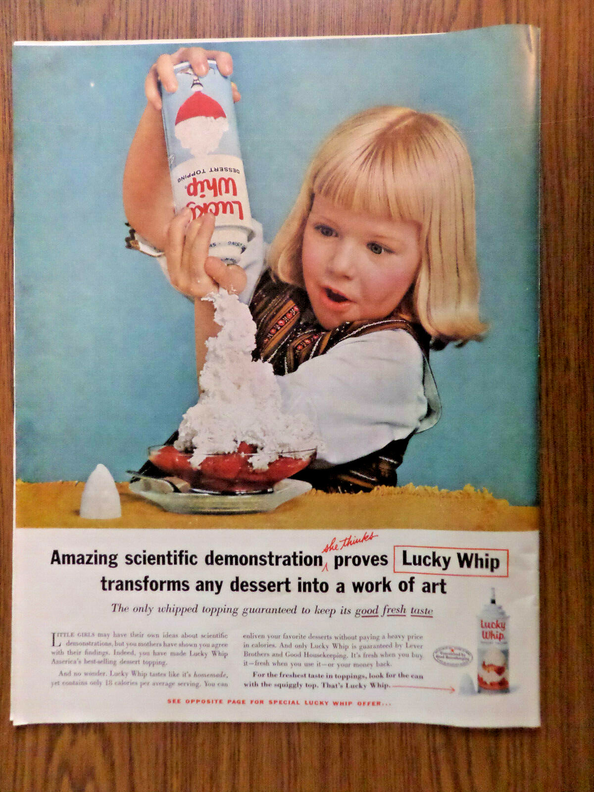 1961 Lucky Whip Ad Amazing Scientific Demonstration Little Girl | eBay
