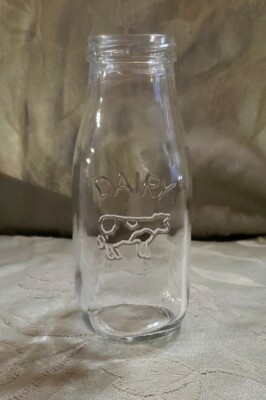 6" Tall Milk Jar With Cow Design, Clear Glass | eBay