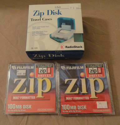 Two FujiFilm 100MB Mac Formatted Zip Disks + 3-Pack Zip Disk Travel ...
