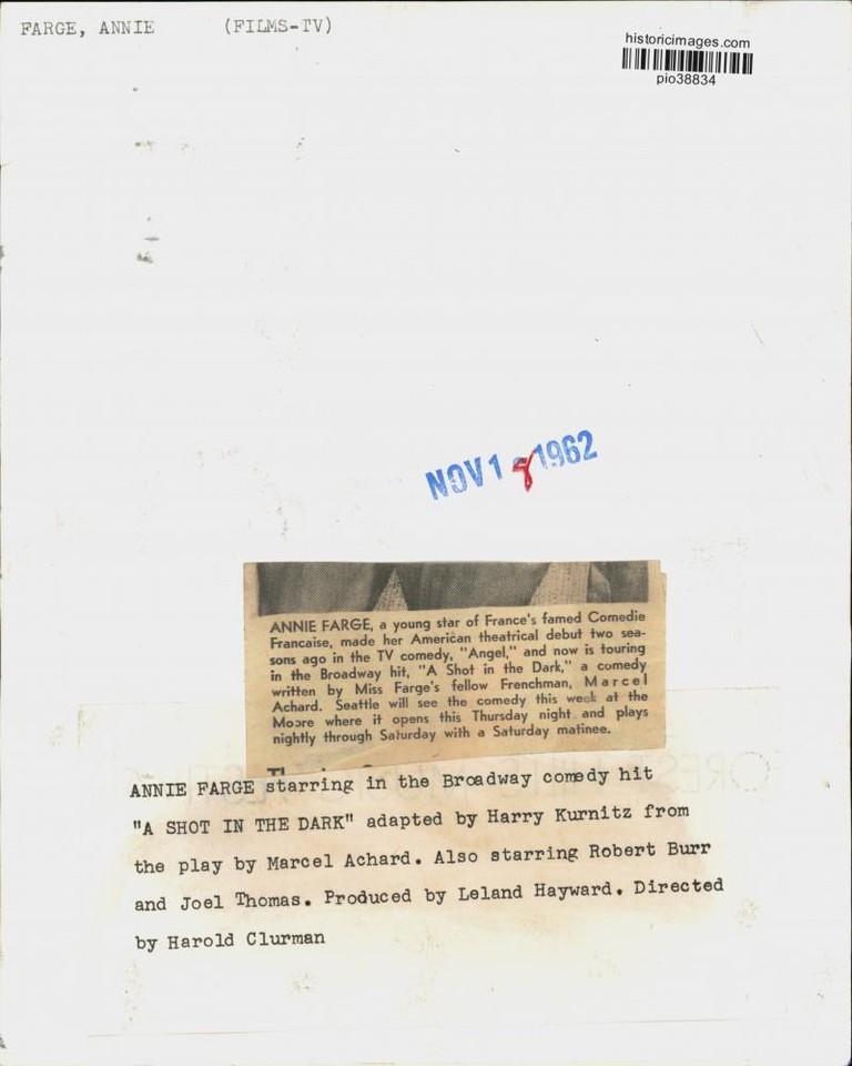 1962 Press Photo Actress Annie Farge in "A Shot in the Dark" - pio38834 ...