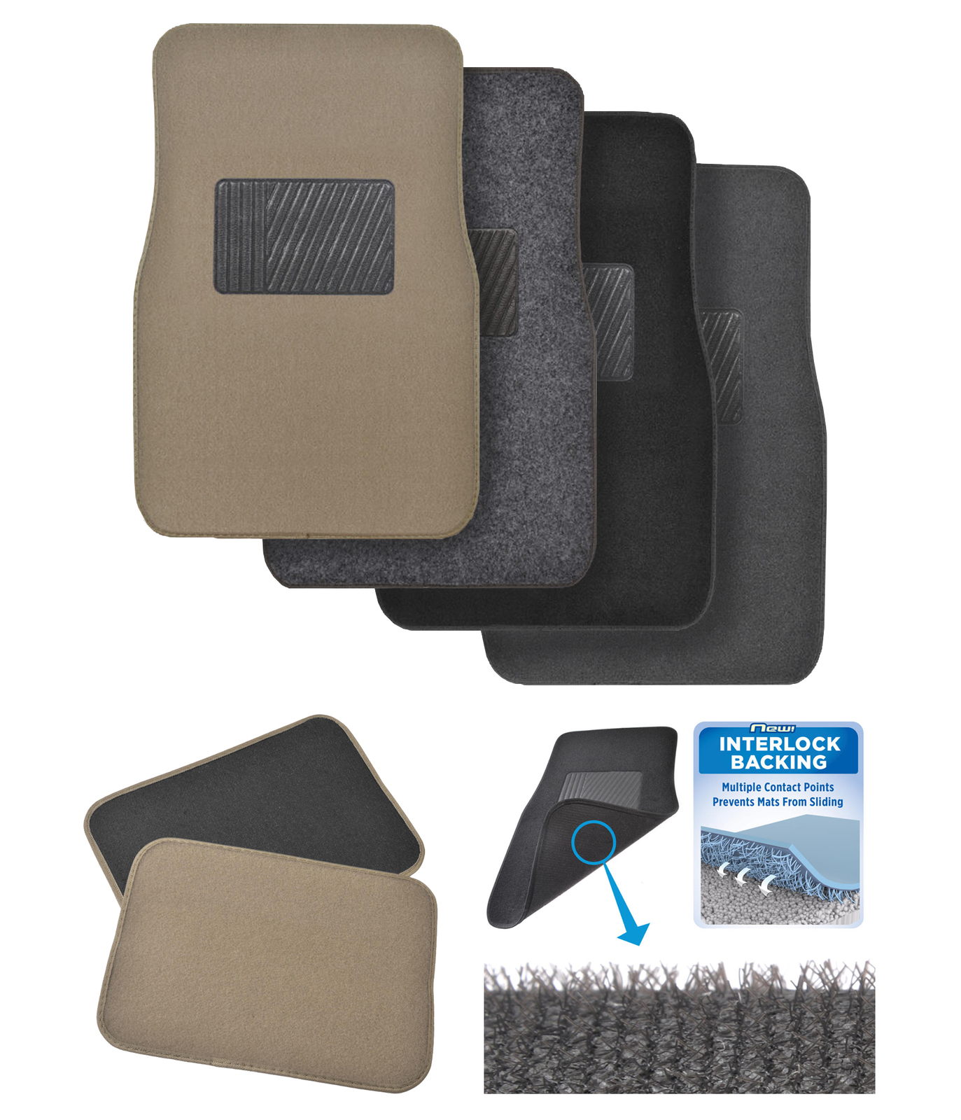 Guaranteed No-Slip Patented Secure Interlocking Car Carpet Floor Mats 4 ...