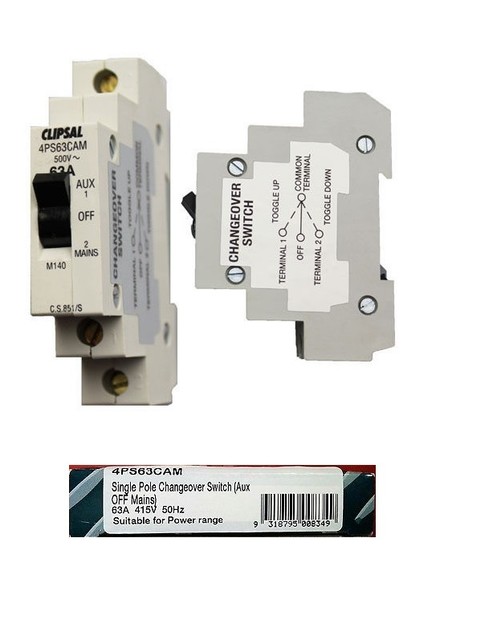 Clipsal 4Ps63Cam 63 Amp Single Pole Changeover Main Switch Change Over ...