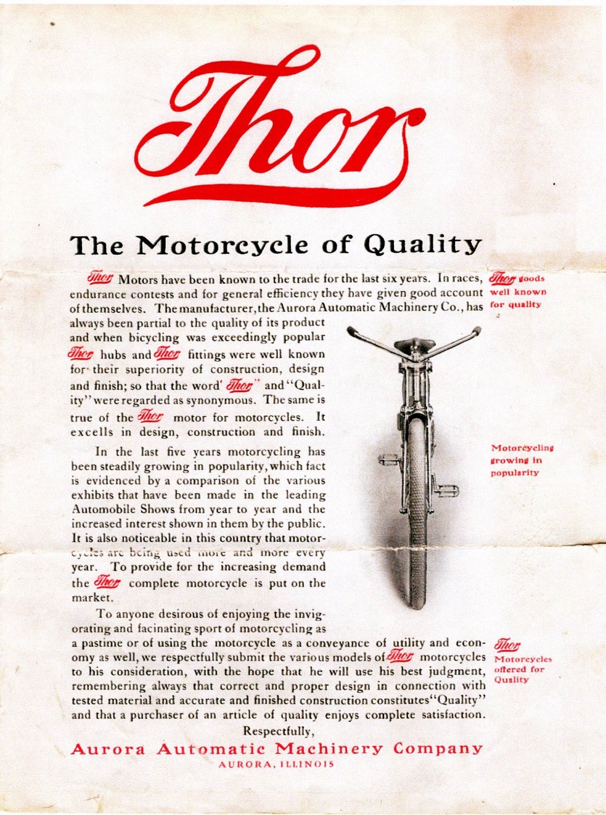 1908 THOR MOTORCYCLE SALES BROCHURE IN .PDF FORMAT ON CD ANTIQUE ...