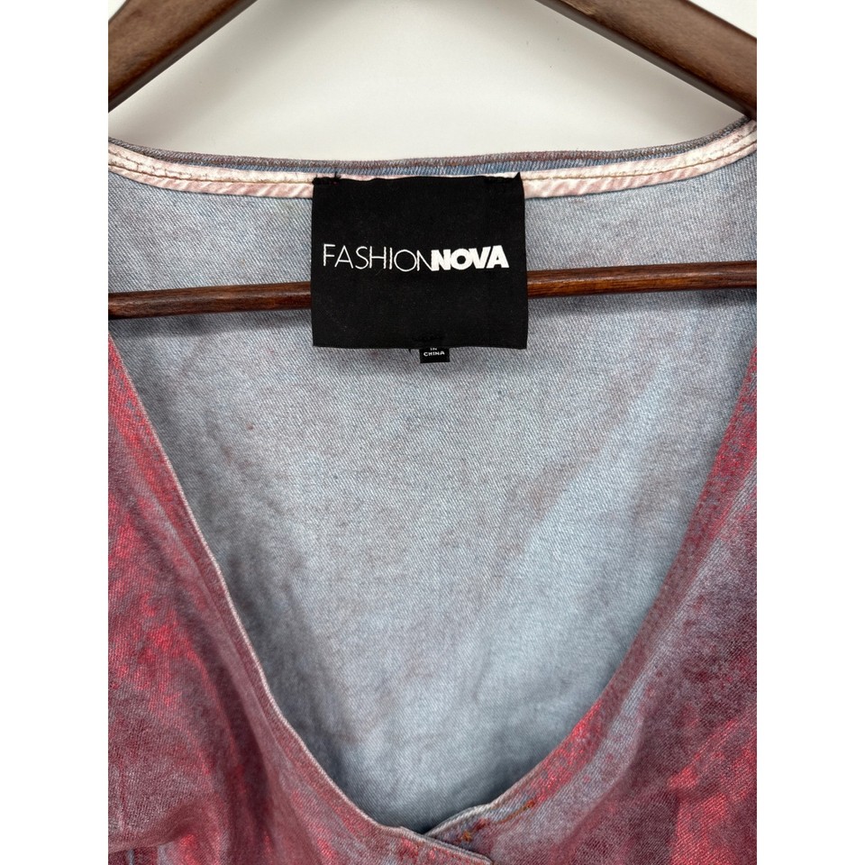 Fashion Nova Metallic Red Denim Vest Plus Size 3X Cropped Button Front ...
