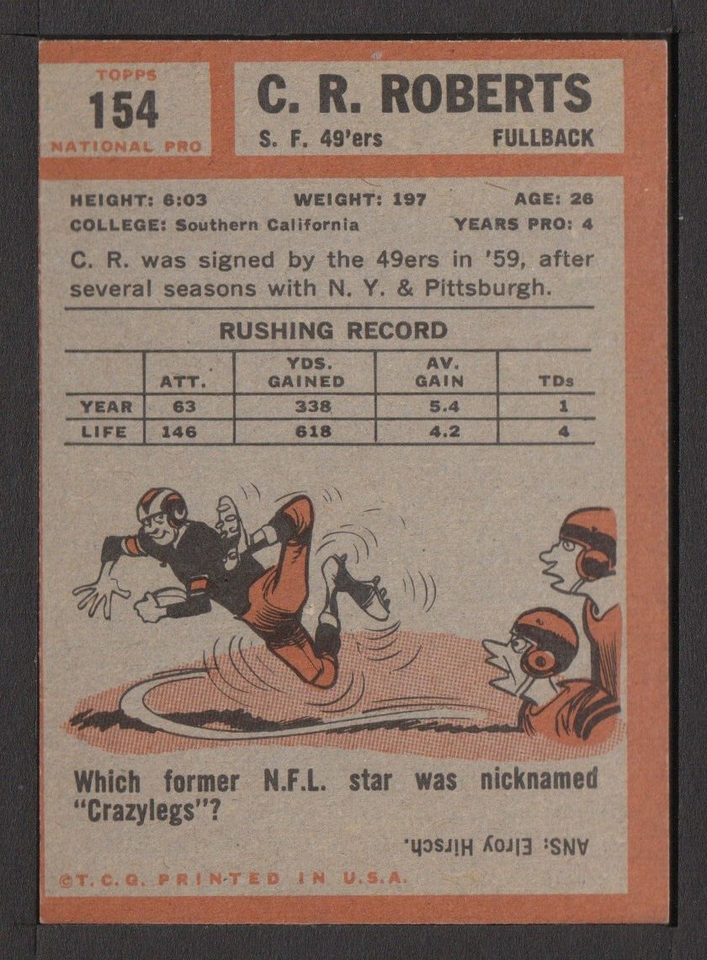 1962 Topps #154 C.R. Roberts San Francisco 49ers nrmt | eBay