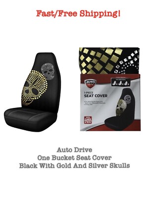 Auto Drive One Bucket Seat Cover Black With Gold And Silver Skulls | eBay