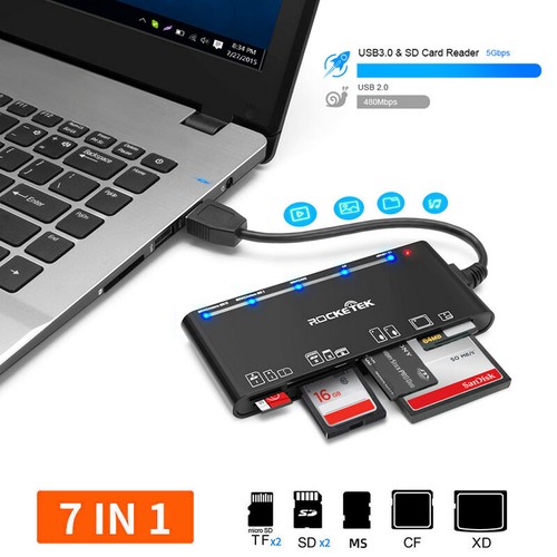 USB 3.0 Seven in One Multi Memory Card Reader CF SD SDHC MS TF XD ...