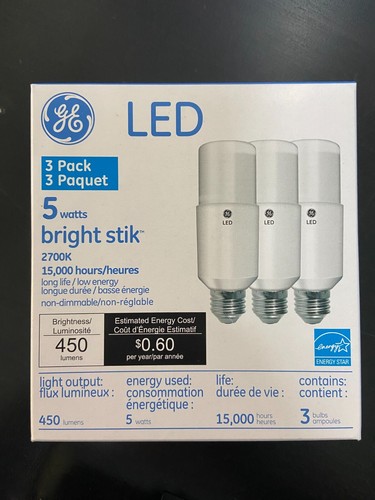 GE LED5.5LS3/827 Bright Stik LED Lamp 3 PACK, 5W, 450 Lumens, 2700K | eBay