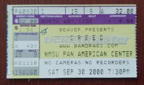 Creed Concert Ticket Stub 9/30/2000 Las Cruces, NM PanAm Center | eBay