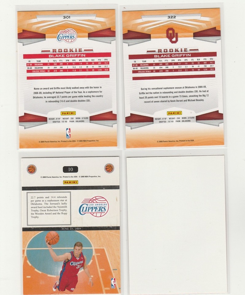 BLAKE GRIFFIN 2009-10 PANINI ROOKIE LOT (4) HEADLINERS STICKER ...