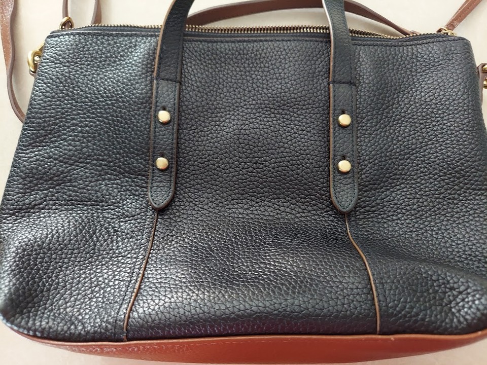 Fossil Jenna Black Brown Leather 2 Strap Convertible Crossbody Bag ...