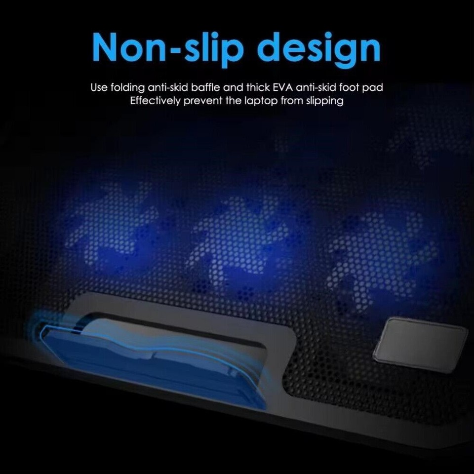 6-Fan Cooler Laptop Cooling Pad USB Stand Quiet LED Light Radiator PC ...