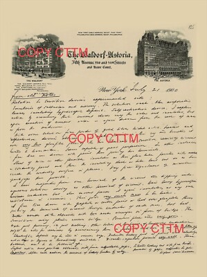 Nikola Tesla Hand Written Note - Waldorf Astoria 1900 - HQ COPY 8 1/2 ...