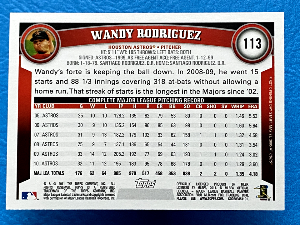 2011 Topps Opening Day Wandy Rodriguez #113 | eBay