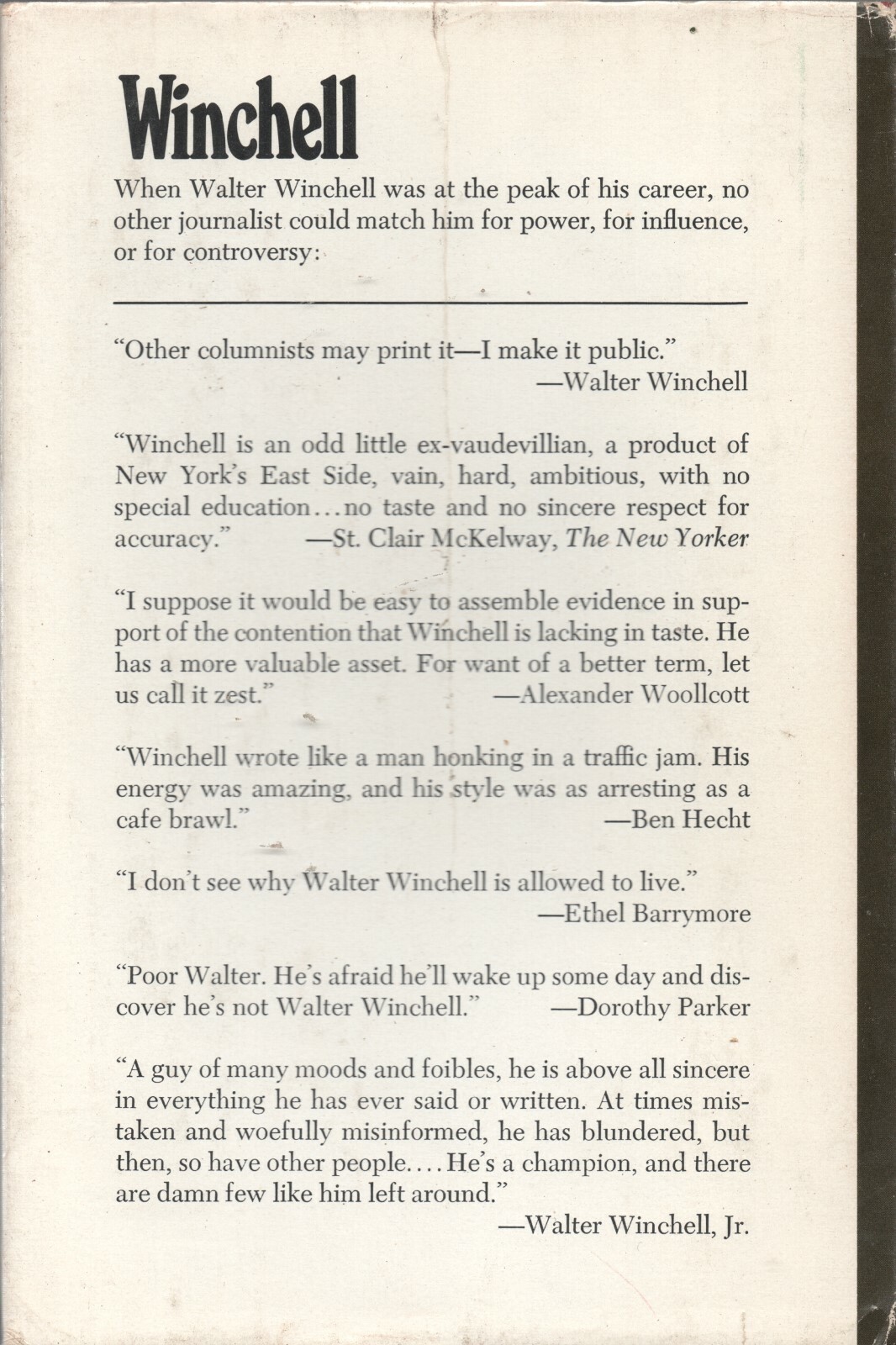 WINCHELL by BOB THOMAS Doubleday 1971 Hardcover (Walter Winchell) | eBay