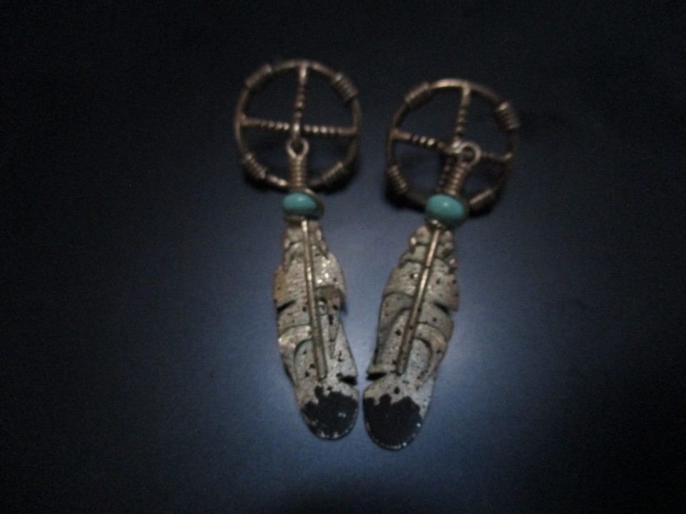 Native American Sterling Feather Dreamcatcher Dangle Drop Earring ...