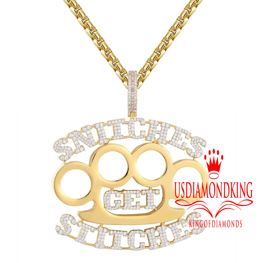 14K Gold Finish Icy Snitches get Stitches Knuckle Hip Hop Rapper ...