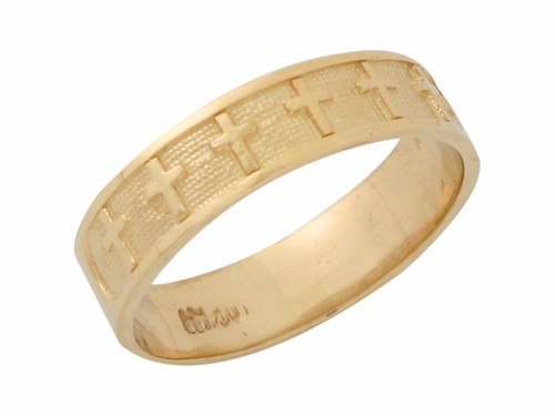 10k or 14k Yellow Gold Latin Cross Christian Solid Band Religious ...