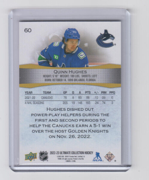 22/23 UD Ultimate Vancouver Canucks Quinn Hughes card #60 Ltd #/149 | eBay
