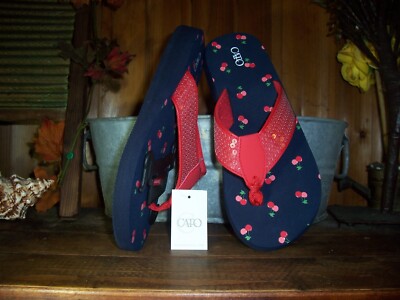 CATO WOMENS CHERRY DESIGN FLIP FLOPS SIZE 10 SOFT CASUAL BEACH POOL NEW ...