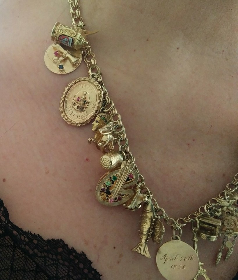 14K GOLD VINTAGE LARGE 78 GRAM 22 GOLD CHARM NECKLACE,STUNNING ONE OF A ...
