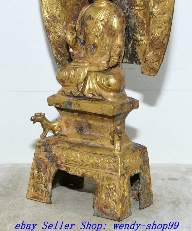 Old Shang Dynasty Bronze Ware Gold Shakyamuni Amitabha Buddha Backlight ...