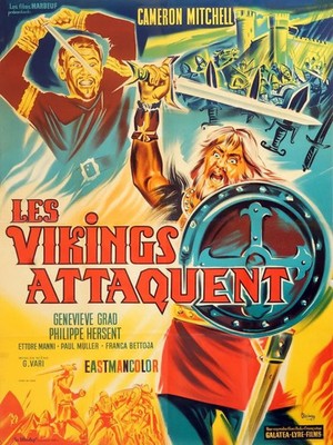 LES VIKINGS ATTAQUENT, CAMERON MITCHELL, GENEVIÈVE GRAD, 1962, REPRO ...