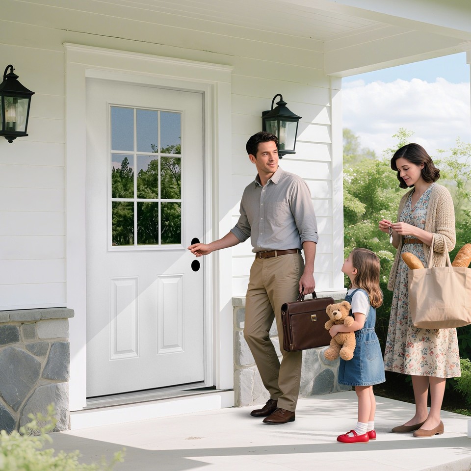 36x80 Fiberglass Entry Door, Low-E Glass, White Oak Grain, LH Inswing，6 ...