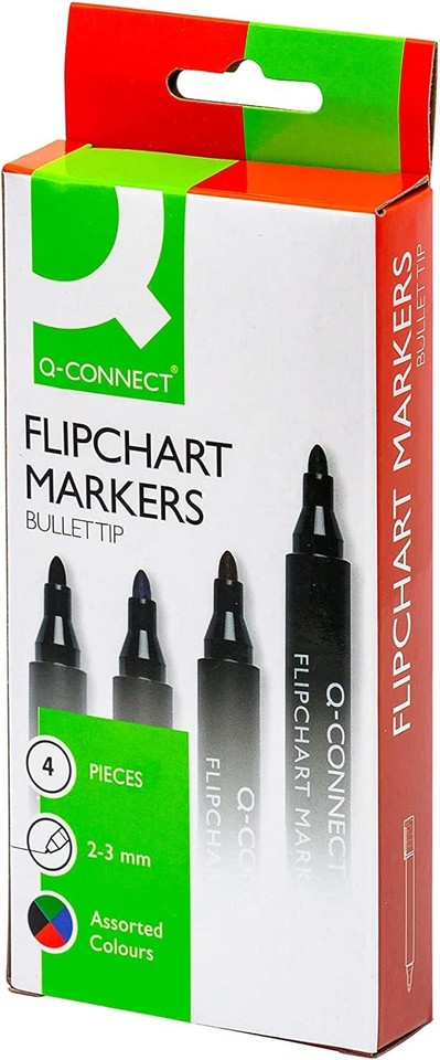 Q-Connect Flipchart Marker Pen Bullet Tip Assorted (Pack of 4) 4 count ...